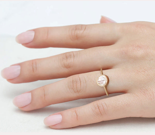 1 Carat Round Rose-cut White Diamond Bezel Ring – Gillian Conroy Jewelry